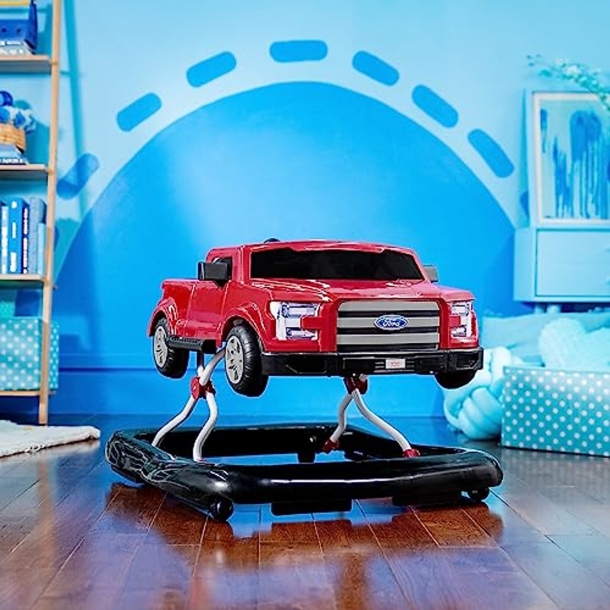 Bright Starts Ford F-150 4-in-1 Red Baby Activity Center & Push Walker with Removable Interactive Steering Wheel -Toy, 6 Months and up