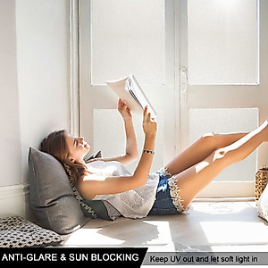 48 X 157.5inch Frosted Glass Window Film, Shackcom Bathroom Window Privacy Film - Non Adhesive Static Cling - Sun UV Blocking Heat Control Door Window Covering Decals for Home