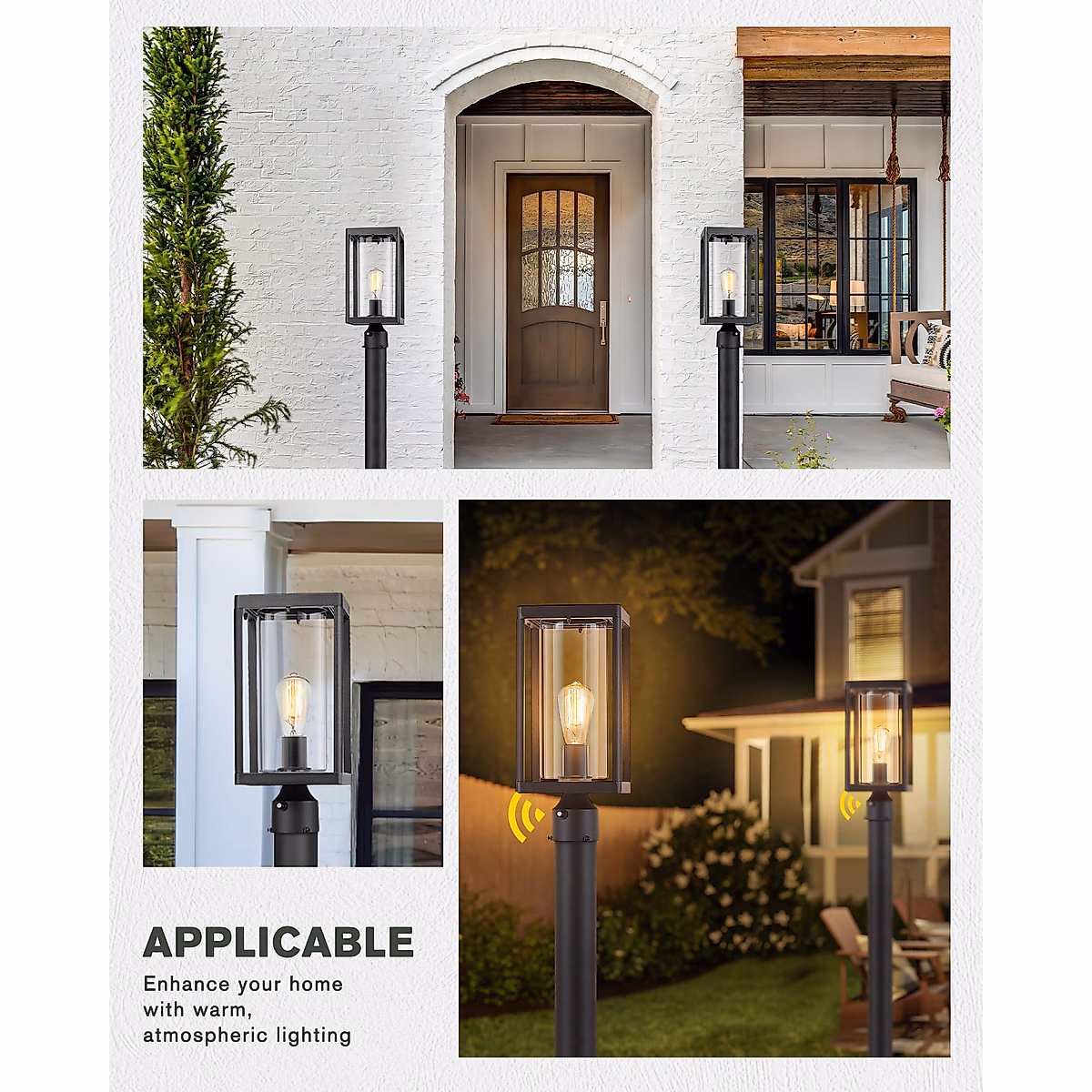 Beionxii Outdoor Post Lights, Dusk to Dawn Large Lamp Post Light Fixture, Black Cast Aluminum w/Clear Cylinder Glass (20" x 7") - A291P-1PK/S