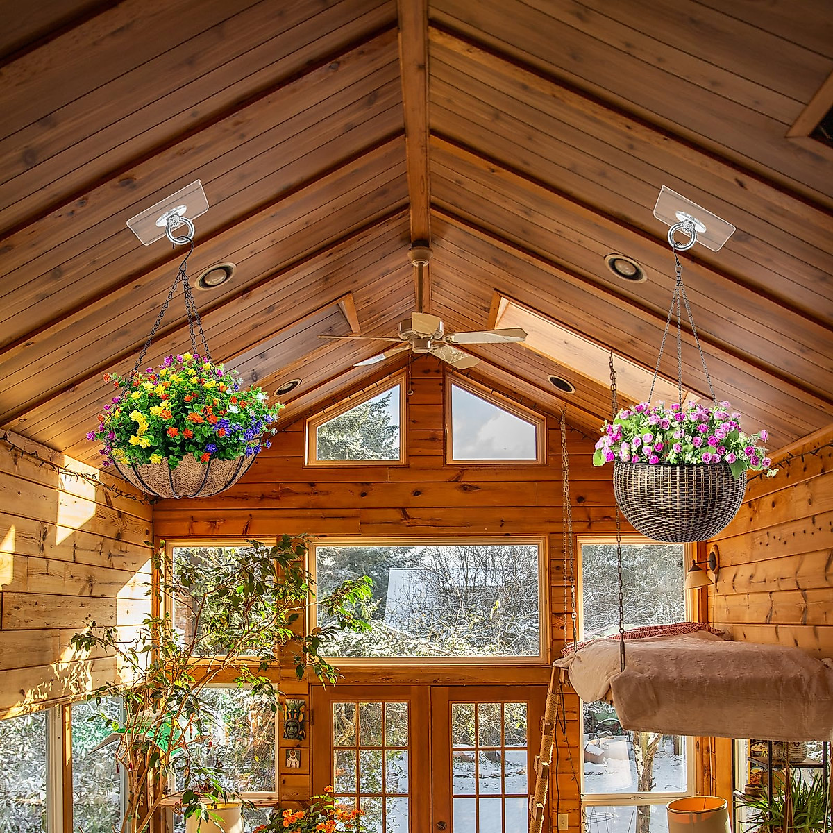 4 Pcs Heavy Duty Nail-Free Adhesive Wall Hooks Ceiling Hooks Stainless Steel Waterproof No Nail Wall Hanger Wind Chime Hanger Decoration Hook for Indoor and Outdoor Home Office Hanging Plant