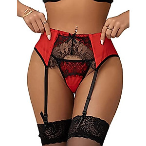 Women Lace Garter Belts Plus Size Suspender Belt Set with 4 Adjustable Straps for Thigh High Stockings