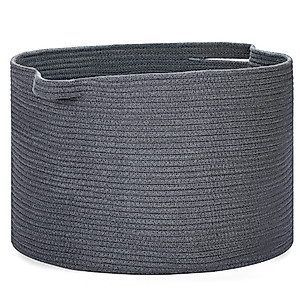 Blanket Basket - 20"x 20"x 13" Cotton Rope Basket for Living Room, Baby Toy Storage Basket, Large Woven Laundry Basket (Gray)