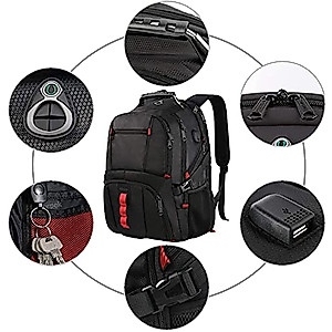 YOREPEK Laptop Backpack for Men, Large 17 Inch Durable Travel Backpack Water Resistant, Airline Approved Computer Bag with USB Charging Port, Anti Theft Bookbag For College School Business Work, Black