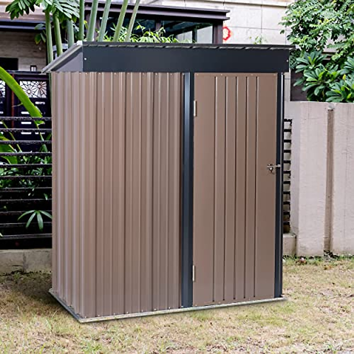 Shark Shack Outdoor Storage Shed | 6x5.3x3 ft Outdoor Shed with 2 Adjustable Shelves | Anti-Rust Steel Garden Shed | Sheds & Outdoor storage clearance for Garden Tools and Lawnmower - Black/Grey
