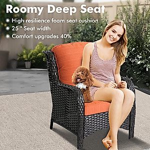 XIZZI Patio Furniture Set with Fire Pit Table,7 Pieces Outdoor Furniture with Swivel Rocking Chairs,All Weather Wicker Outside Conversation Sets for Balcony,Deck,and Backyard,Brown Rattan Orange Red