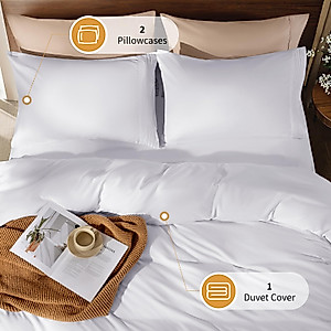 LBRO2M Duvet Cover, Soft Microfiber Duvet Cover Set, Breathable & Durable Comforter Cover, 3pcs Beding Set (HXBT-White-29)