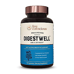 DigestWell Immediate Support - Fast-Acting Digestive Support | Broad Spectrum Enzyme, Probiotic & Herbal Formula - Decreases Everyday Gas & Bloating - 90 Capsules