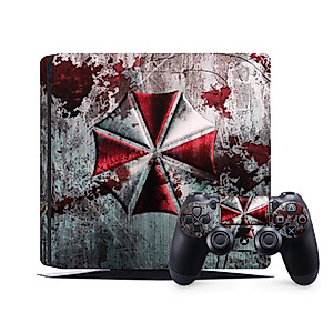 ZOOMHITSKINS Compatible with PS4 Slim Skin, Resident Umbrella Silver Red Nightmare, Durable & Fit, 3M Vinyl, Made in The USA