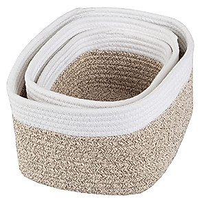 Home-Complete 3-Piece Set Small, Medium, and Large Rope Baskets for Makeup, Towel, Nursery, Office and Classroom Storage, White and Natural