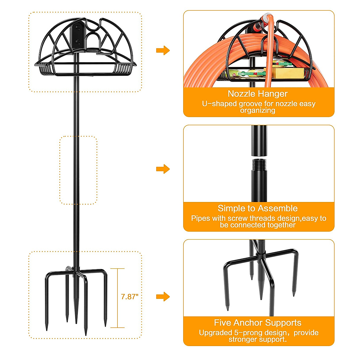Garden Hose Stand, LIVOD Heavy Duty Water Hose Holder for Outside, Detachable Garden Hose Holder Freestanding for Water Hose Storage, Garden Hose Reels Organizer for Lawn & Yard