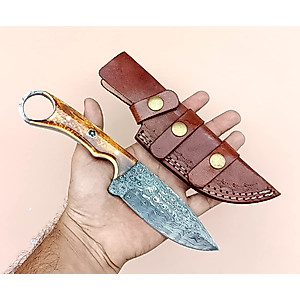 Unique Blades Damascus knife, Hunting knife with sheath, fixed blade Camping knife, Skinner knife, Hand Made Knives