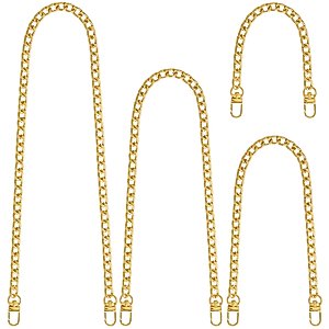 Yuronam 4 Different Sizes Flat Purse Chain Iron Bag Link Chains Shoulder Straps Chains with Metal Buckles Hook for Replacement, DIY Handbags Crafts, 47.2/31.5/15.7/7.9 Inches(Gold)