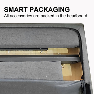 Sismplly Full Size Platform Bed Frame with Upholstered Wingback Headboard, Wooden Slats Support, No Box Spring Needed, Easy Assembly, Dark Grey