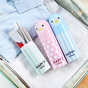 Narutosak Portable Cute Cartoon Penguin Toothbrush Toothpaste Holder Travel Storage Case - Blue