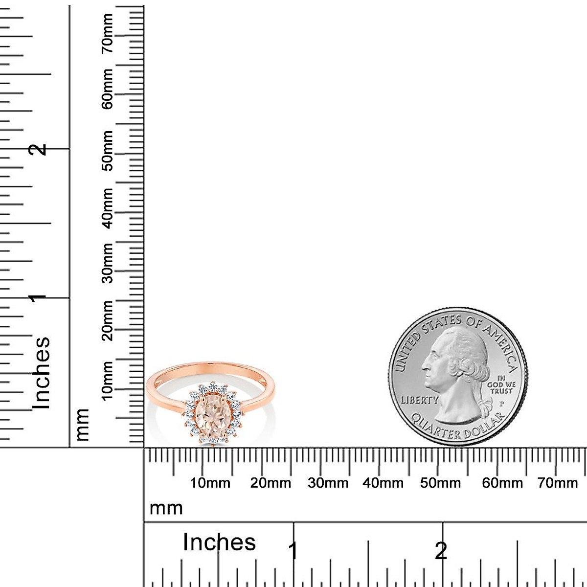 Gem Stone King 10K Rose Gold Peach Morganite and White Created Sapphire Engagement Ring For Women (0.89 Cttw, Oval 7X5MM, Available in size 5, 6, 7, 8, 9)