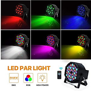 Missyee 36 RGB LED DJ Stage Uplight -DMX Control Sound Activated with Remote Control and 9 Modes LED for Wedding, Events, Christmas and Halloween Music Disco Party -R&D in USA-4 Pack