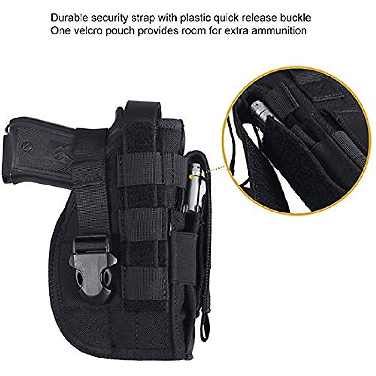 ACEXIER Universal Tactical Gun Holster Right Hand Molle Pistol Holster Combat Airsoft Waist Belt Holster for 1911 45 92 96 Glock(Black)