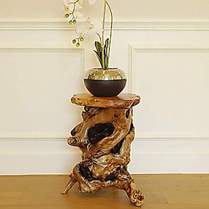 WELLAND Tree Stump Side Table, Live Edge Stool, Natural Edge Wood Side Table, Accent Table, 19" Tall