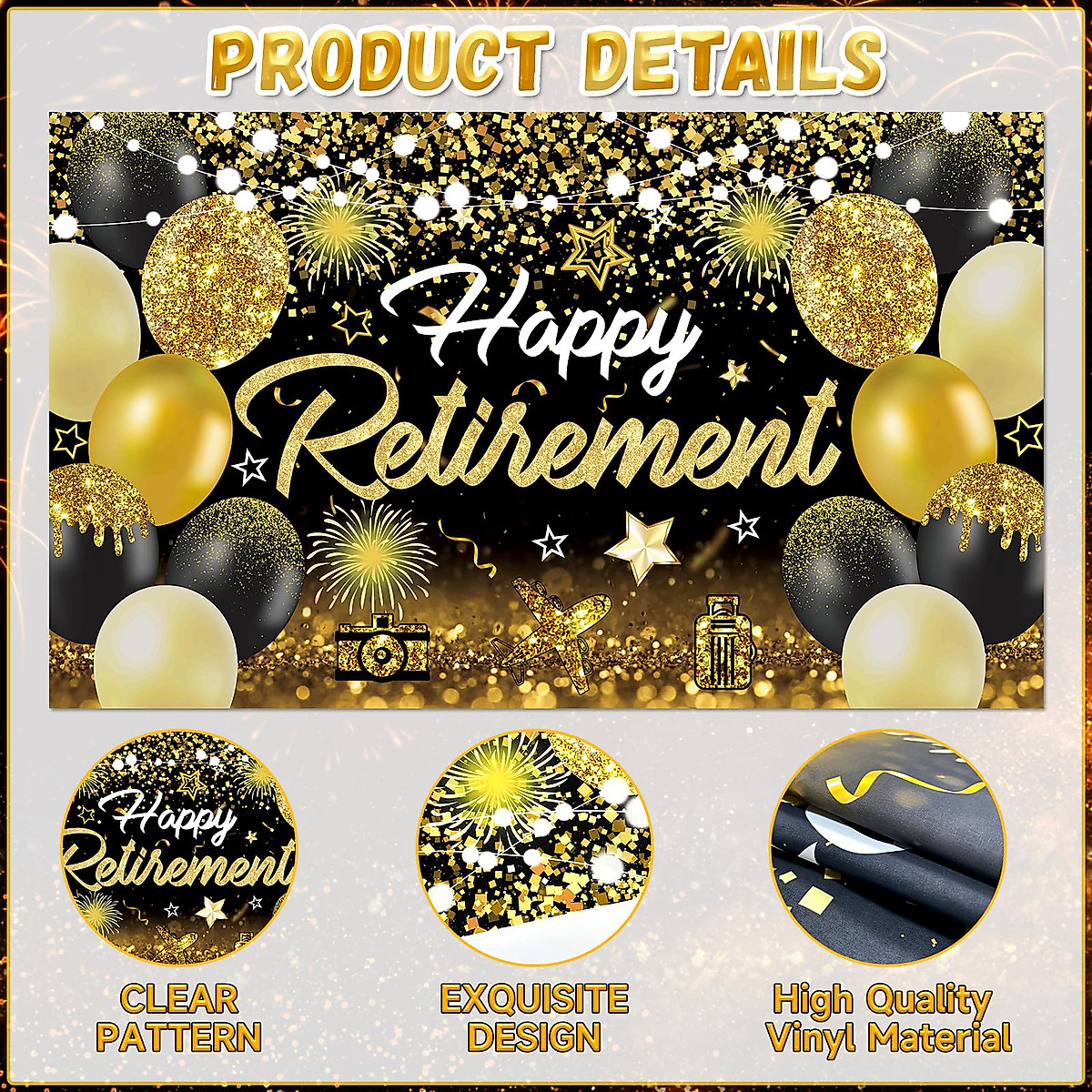 Happy Retirement Party Decorations for Men Women Black and Gold Retirement Party Decorations Happy Retirement Banner Backdrop Card Retirement Sash Hanging Swirls Foil Balloons Honeycomb Centerpieces