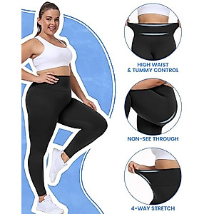 GAYHAY 3 Pack Plus Size Leggings for Women - Tummy Control X-Large - 4X High Waist Stretchy Pants for Workout Yoga Running​ Black/Black/Black