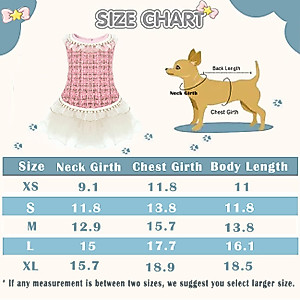 Dog Plaid Dress Lace Tulle Tutu Princess Skirt with Pearls Accessory for Small Girl Dogs Christmas Holiday Wedding Birthday Party (Pink, M)