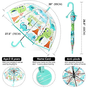 CYBYQ-Family Kids Clear Umbrellas for Rain,Safety Transparent Dome Bubble Umbrella Windproof for Toddler Boys Girls (Dinosaur)