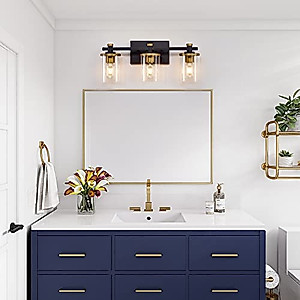 Atocif Bathroom Vanity Light 3-Light, Black and Gold Bathroom Light Fixtures with Clear Glass Shade, Vintage Bathroom Vanity Lights, Modern Wall Sconce for Bathroom, Living Room, Hallway, Bedroom
