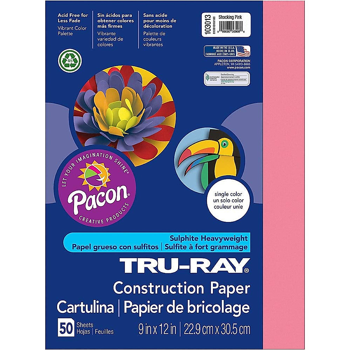 Tru-Ray® Construction Paper, 50% Recycled, 9" x 12", Shocking Pink, Pack of 50