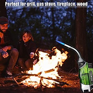 Yeuligo Torch Lighters, Butane Lighter with 360° Flexible Neck and Visible Window, Refillable Grill Lighter with keyhole, Green(without Gas)