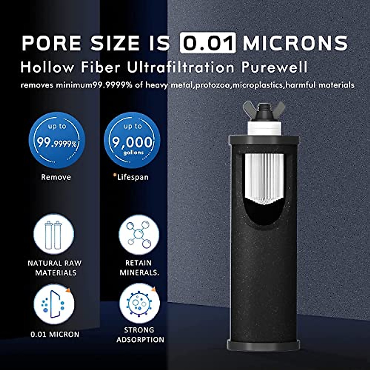 Ginkin Gravity-fed Water Filter System,with 2 Purification Filters for Home Camping Travel Outdoor Activities Emergencies,2.25-Gallon Stainless-Steel Countertop System with Stand