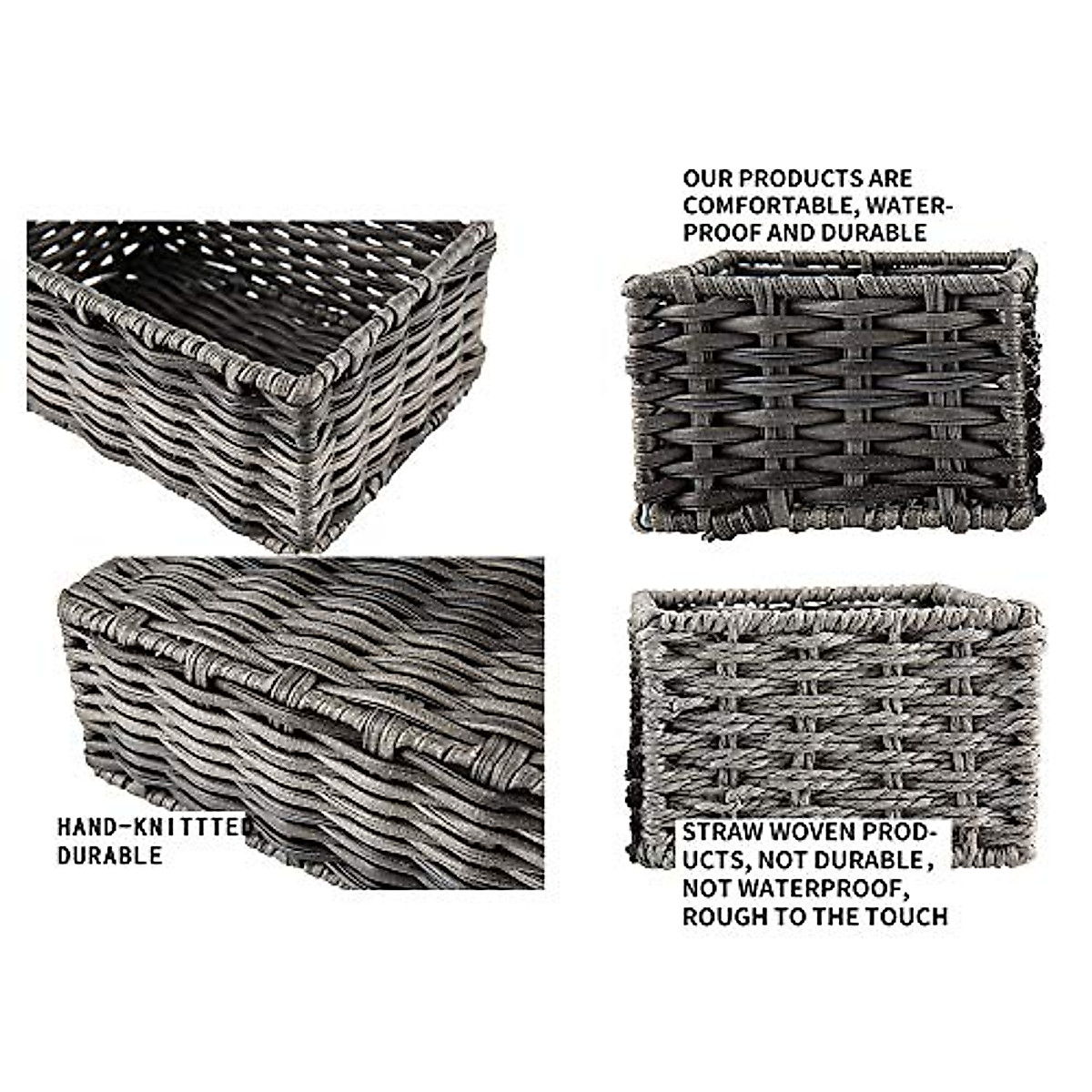 HOSROOME Handmade Wicker Baskets for Organizing Storage Basket Set Woven Decorative Organizing Nesting Baskets for Bedroom Bathroom(Set of 4,Grey)