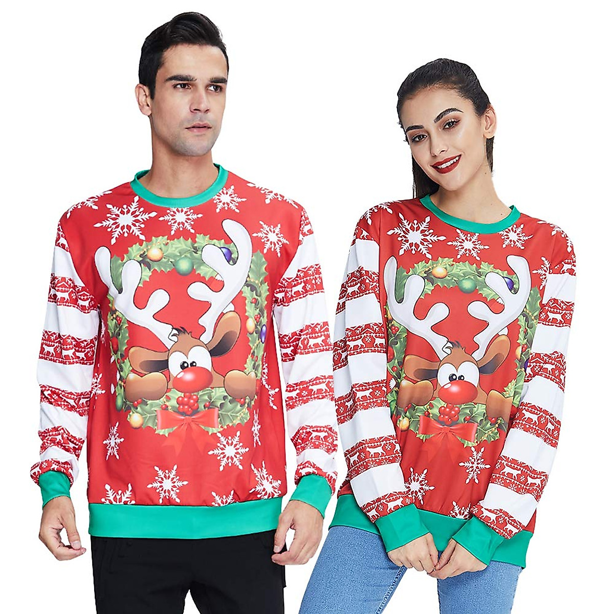 Ahegao Ugly Christmas Sweaters for Men Women Fancy Cute Deer Garments Xmas Crazy Shirts Coat Stylish Eye Catching Personalized Pullover Sweatshirts for Male Guys Festival Party Clothing XL