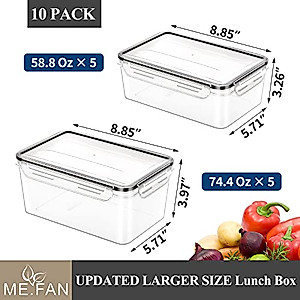 ME.FAN 10 Pack [74.4 Oz-58.8 Oz] Food Storage Containers with Lids Meal Prep Containers, Airtight Food Containers for Kitchen Storage Organization- Lunch Boxes with Labels & Marker Black