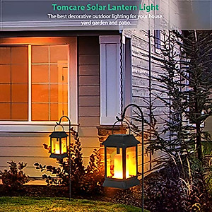 TomCare Solar Lights Metal Flickering Flame Solar Lantern Outdoor Hanging Lanterns Decorative Lighting Heavy Duty Solar Powered Waterproof Umbrella Lighting for Garden Patio Deck Yard, 2 Pack（Black）