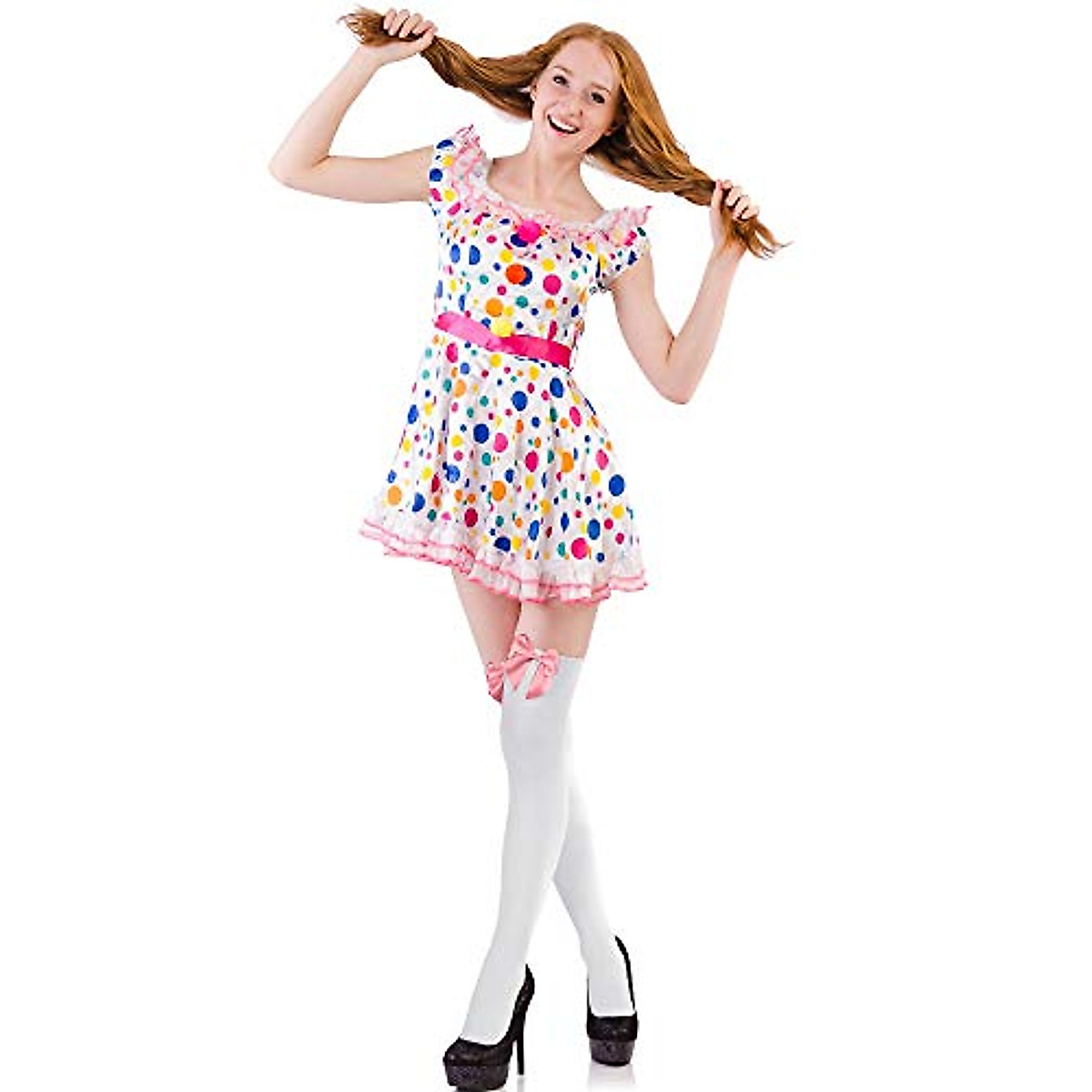 Geyoga 6 Pairs Satin Bow Stockings Women Thigh High Stockings Over Knee Long Stockings Halloween Socks for Women Dress(Average Size,Vivid Color)