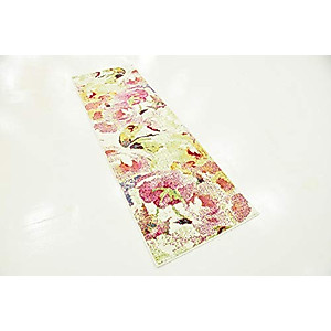 Unique Loom Lyon Collection Modern Watercolor Floral Area Rug, 2 x 6 ft, Ivory/Pink
