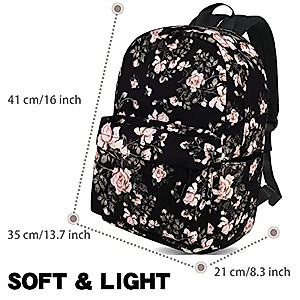 Sinpooo Canvas Backpack ,Washable Recycle Cotton 15.8 Inch Backpack Purse for Women Fashion, College Back Pack Bag for Women Daypack Travel Business Work Bag(Flower)