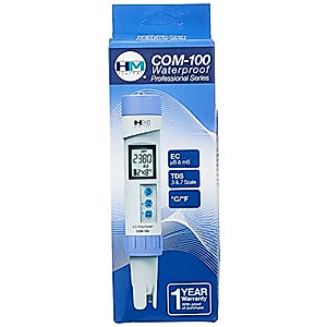 HM Digital COM-100 HMDCOM100 Waterproof EC/TDS And Amp Temperature Combo Meter, 2.1&quot x 2.9&quot x 8.9&quot, White/Purple