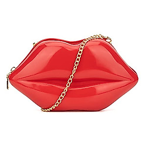 Olivia Miller Women's Fashion Cecilia PVC Jelly Red Small Kiss Lips Shaped Crossbody Bag Removable Strap, Evening Casual Purse Handbag