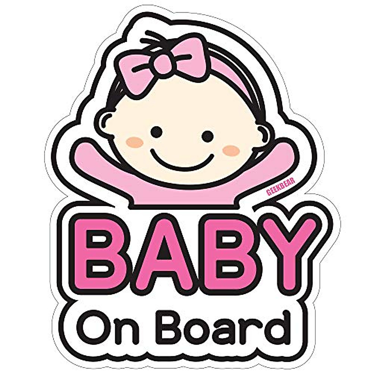 GEEKBEAR Baby on Board Sticker for Cars (02. Basic Girl) – Cartoon Style Design as a Car Accessory - Reflective, Weather-Resistant and Eye-Catching - Gift for New Parents