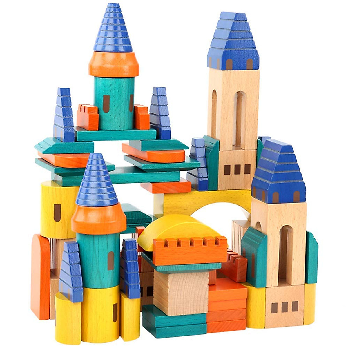 Migargle Wooden Castle Building Blocks Set-Stacking Wood Castle Blocks Educational Toy Set for Toddlers, Fantasy Medieval Bridges and Arches, Wooden Blocks for Kids Ages 3-8