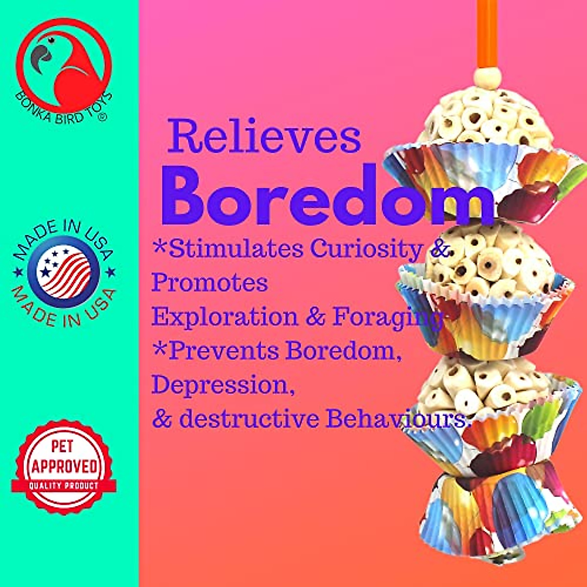 Bonka Bird Toys 1931 Three Cake Colorful Shredding Foraging Treat Natural Sola Conures Cockatiels Parakeets and Other Similar Birds