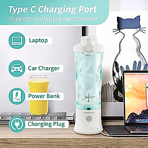 Portable Blender, Personal Blender for Shakes and Smoothies - USB Rechargeable 20oz Mini Blender with 6 Blades and ToGo Cup for Sports Travel Gym