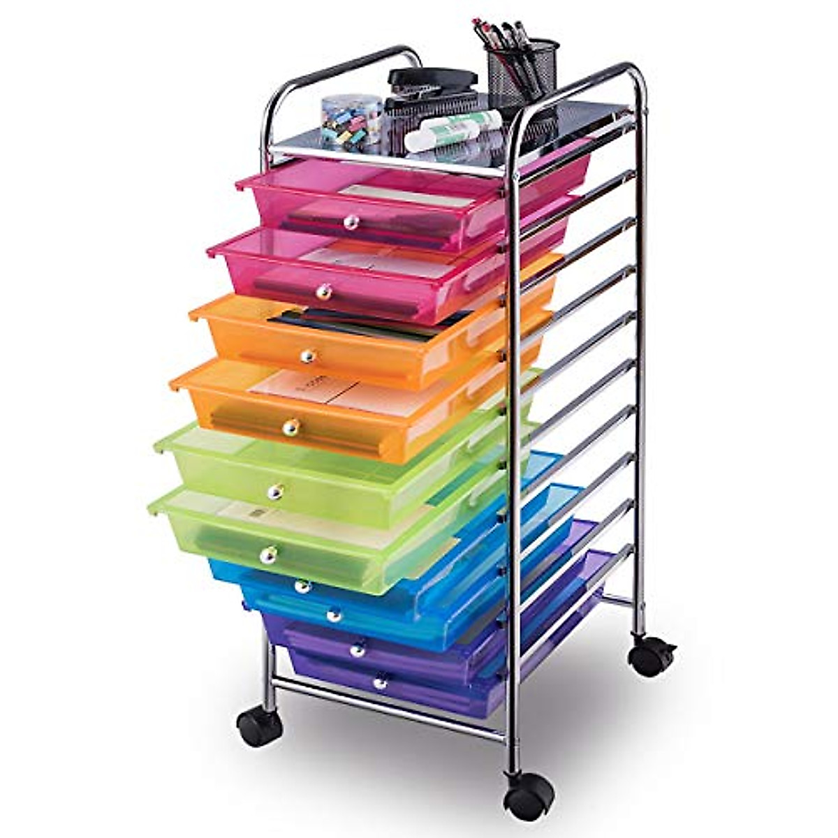 Giantex 10 Drawer Rolling Storage Cart Scrapbook Paper Office School Organizer (Multicolor)