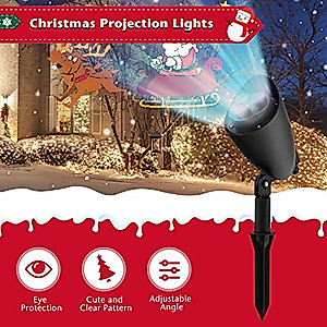 Goplus Christmas Projector Lights, Outdoor LED Santa Claus on Sleigh Projection Lamp with 65° Adjustable Angle, Lawn Stake, Water Proof Landscape Decorative Lighting for Christmas Holiday Party Garden