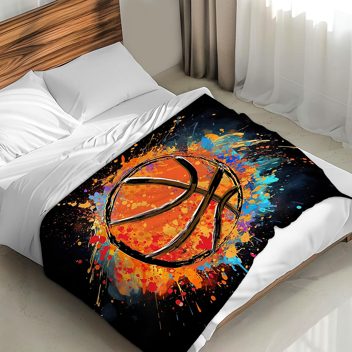 Blanket for Boys - Basketball Throw Blanket Gift for Basketball Lover - 50x40 Inches Sports Blankets for Kids Teens - Black Soft Fuzzy Basketball Stuff for Couch Sofa Bed