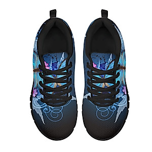 Wanyint Fashion Butterfly Print Women Running Shoes Beautiful Blue Animal with Floral Lightweight Girls' Black Sole Sneakers Hiking Camping Cute Wildlife Mesh Air Training Athletic Shoes