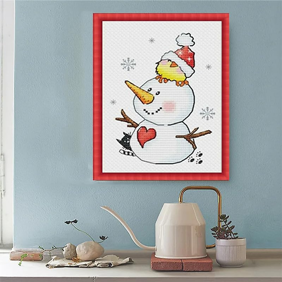 Christmas Snowman Stamped Cross Stitch Kits for Adults, Christmas Counted Pattern Needlepoint Kits Crafts Dimensions Cross-Stitch Stamped Kits Embroidery Kits Arts Craft Kits for Wall Art Gift