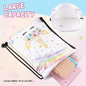 WAWSAM Rainbow Kids Drawstring Backpack - 13" x 18" Sports Gym Bag for Girls Waterproof Beach Swimming Travel Sackpack Birthday Christmas Gift with Zippered Pocket