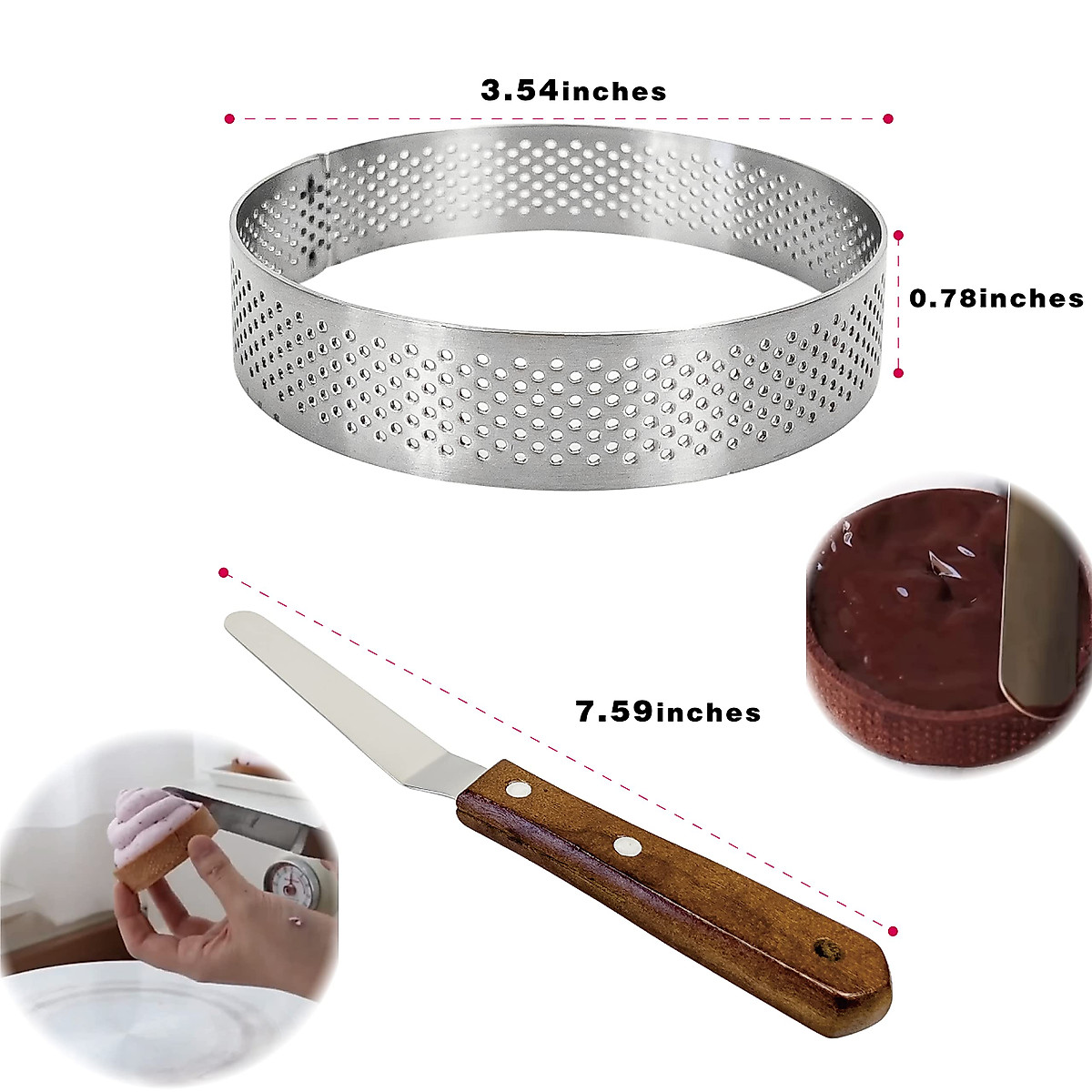 Uyauld Stainless Steel Tart Ring, 9CM Heat-Resistant Perforated Cake Mousse Ring, French Pastry Baking Mold Round Shape (10 Round 3.5 inch)